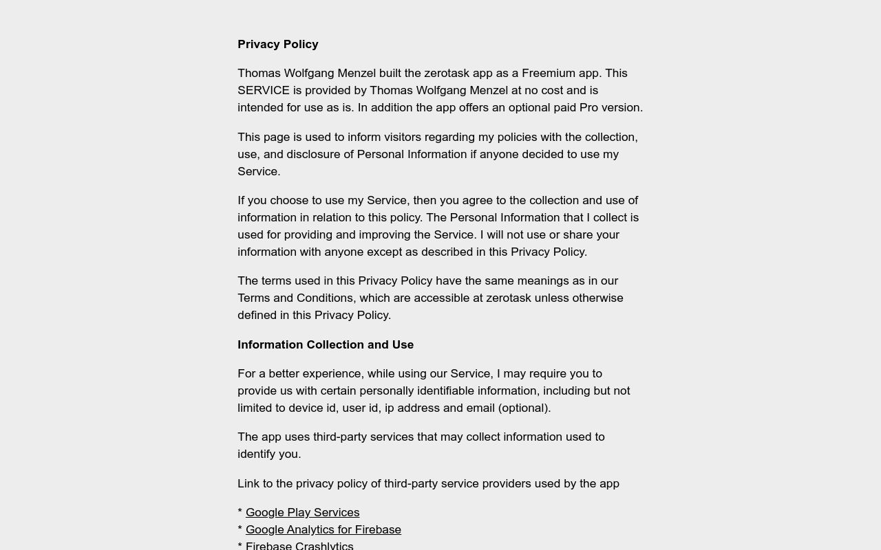 zerotask privacy policy